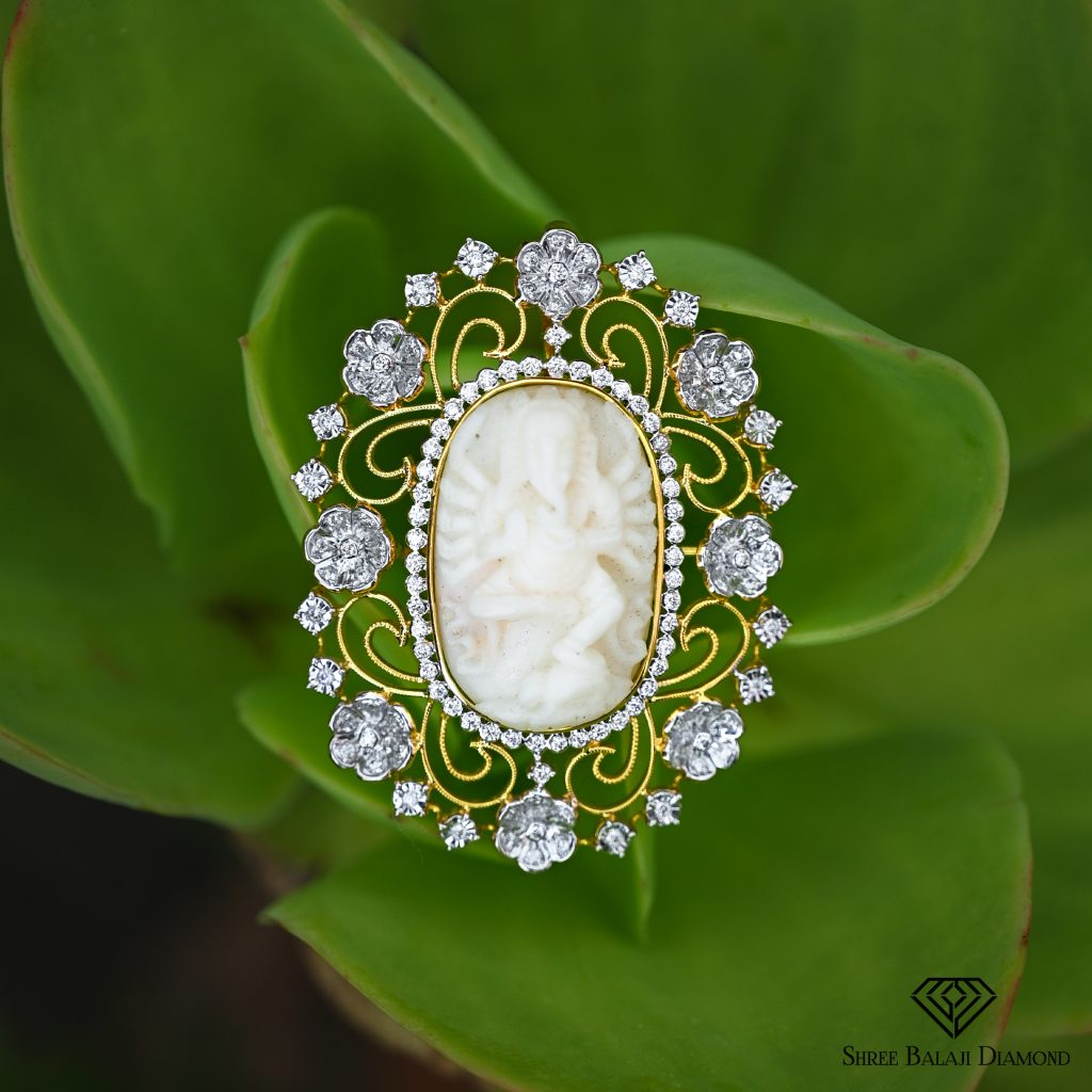 Floral White Muga Brooch - Shree Balaji Diamond