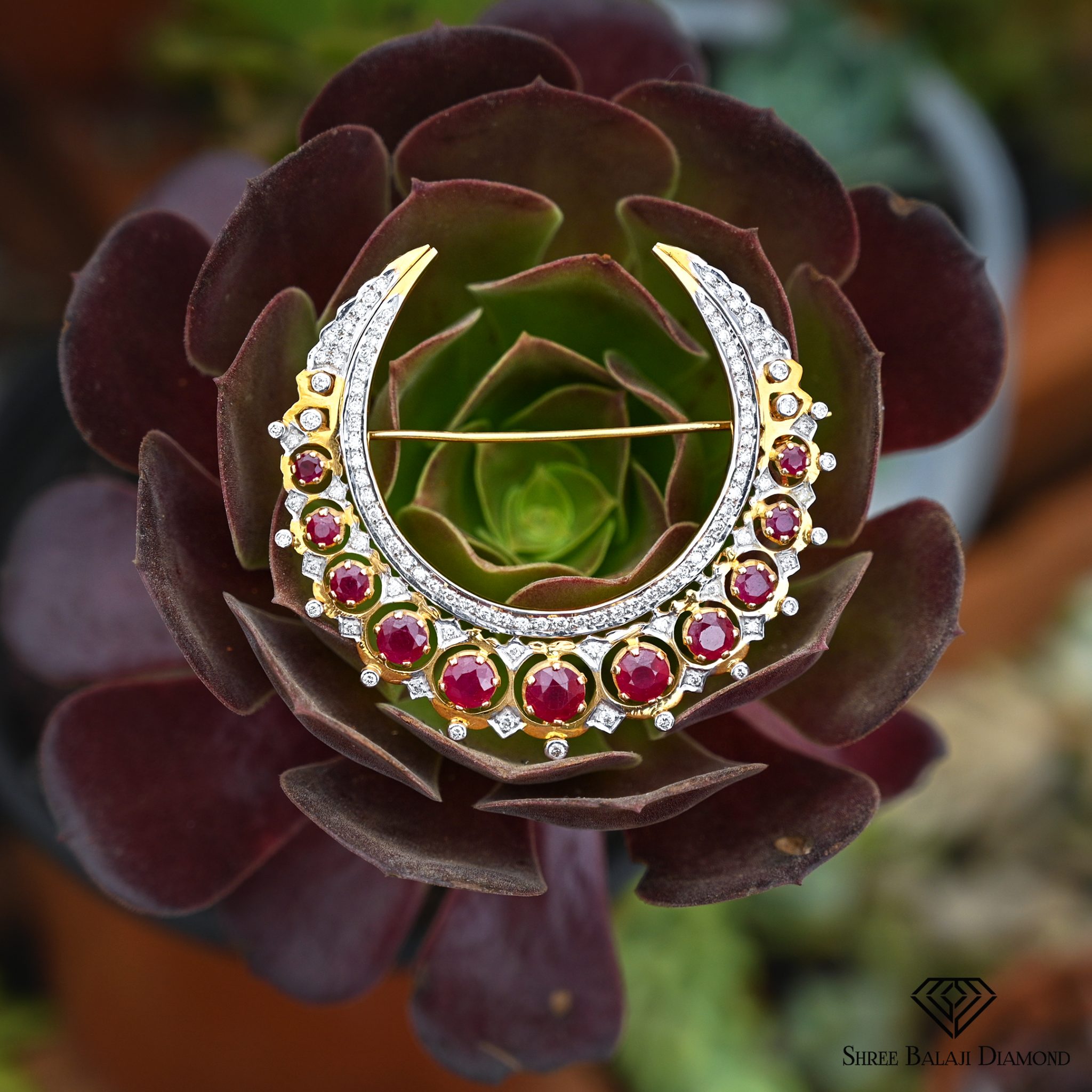 Ruby Moon Brooch - Shree Balaji Diamond
