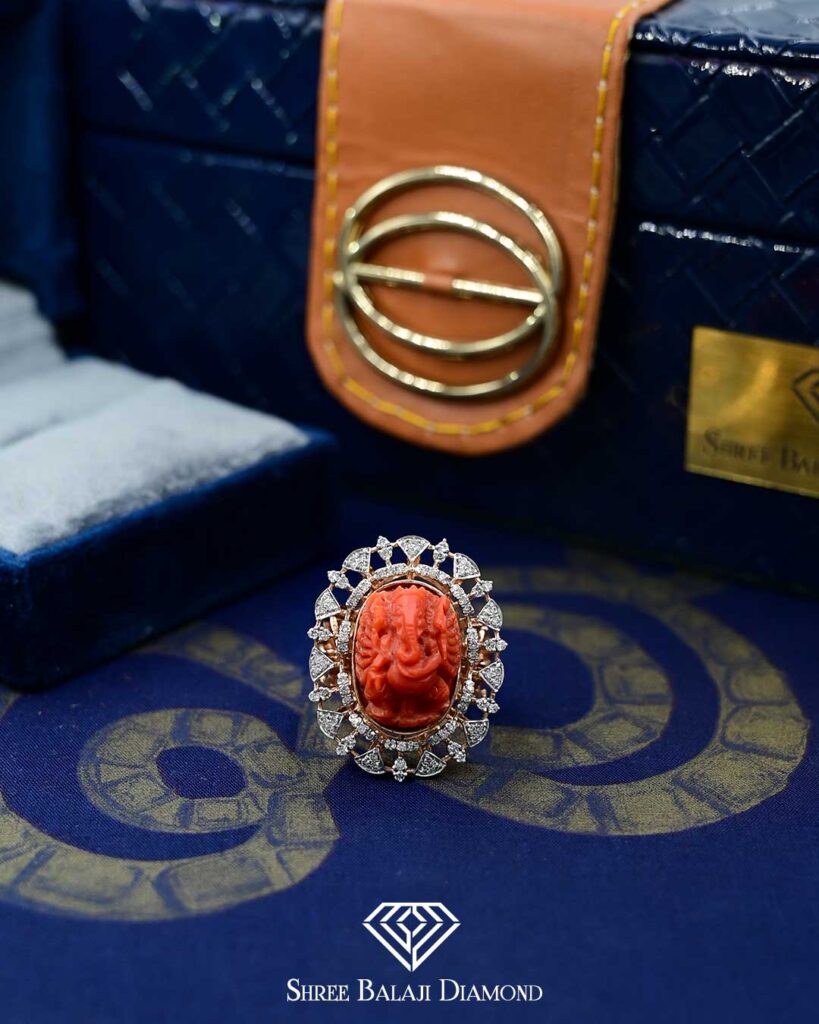 Red Muga Diamond Ring - Shree Balaji Diamond