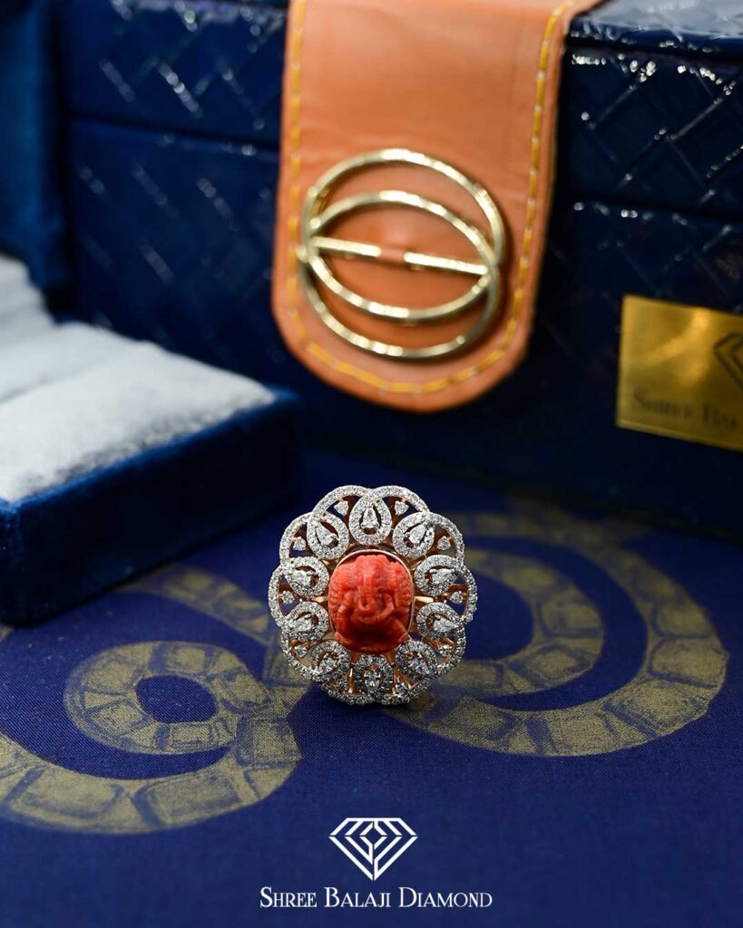 Red Muga Diamond Ring - Shree Balaji Diamond